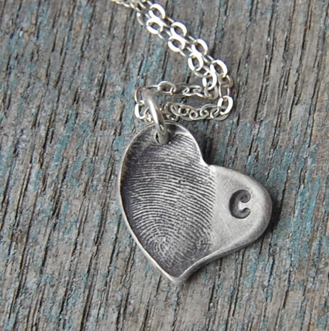 Custom Fine Silver Fingerprint Imprint Heart With Initial - Etsy