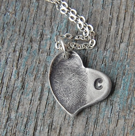 Custom Fine Silver Fingerprint Imprint Heart with Initial | Etsy