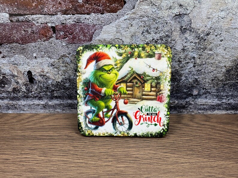 Grinch Christmas Coaster Set | Holiday Decor, Funny Grinch Artwork, 4 ...