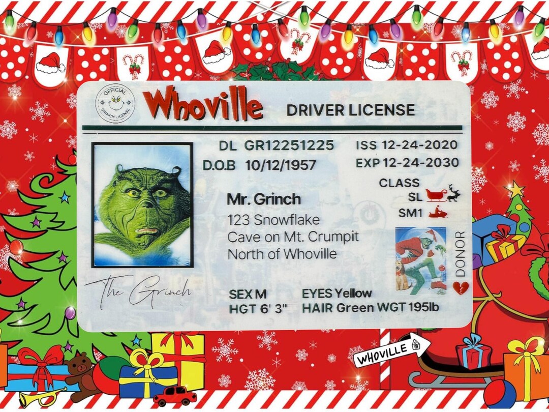 Physical Item - the Grinch's Drivers License | Christmas Gag Gift ...