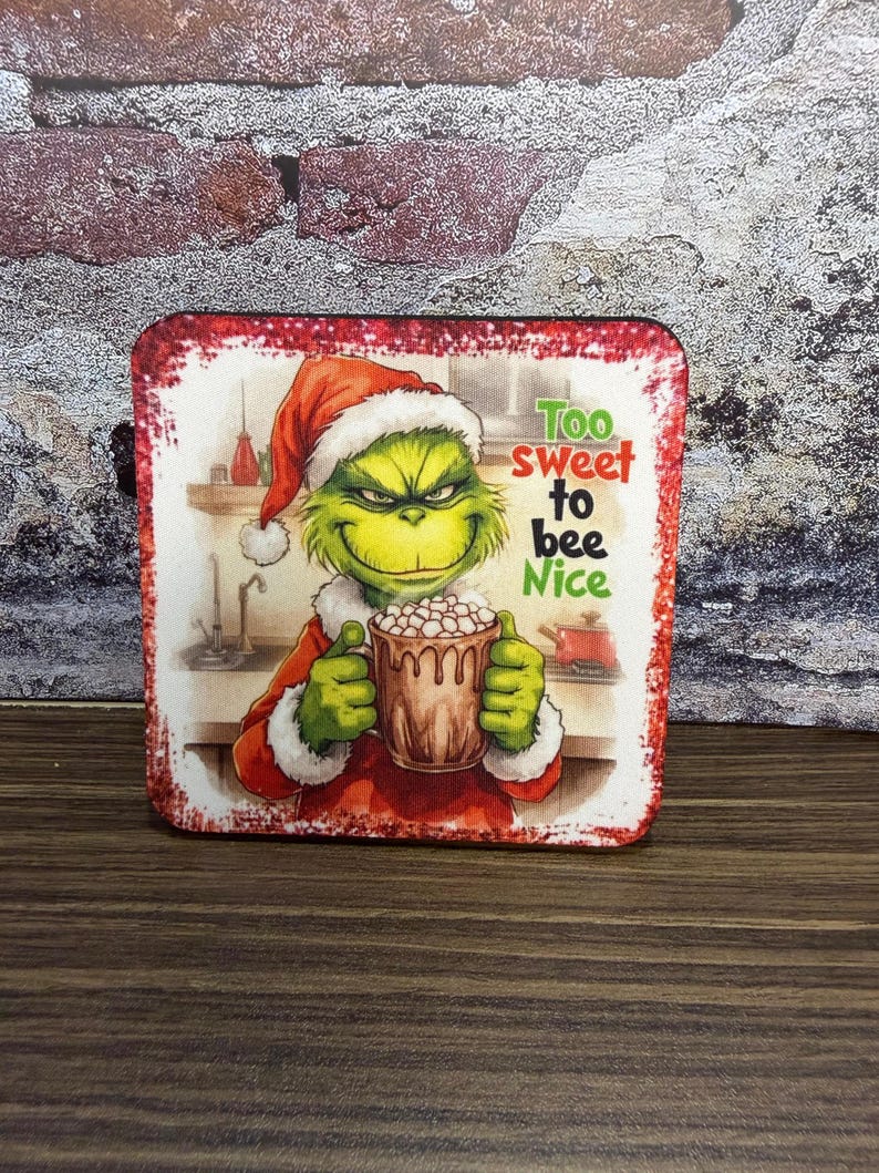 Grinch Christmas Coaster Set | Holiday Decor, Funny Grinch Artwork, 4 ...