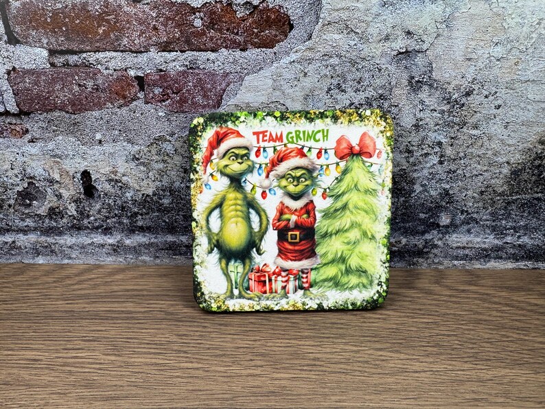 Grinch Christmas Coaster Set | Holiday Decor, Funny Grinch Artwork, 4 ...
