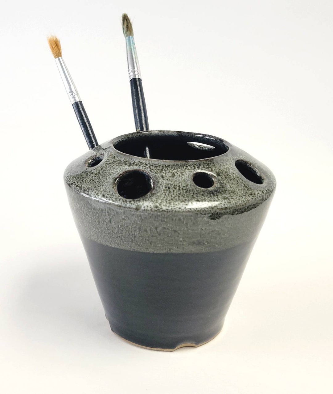 Crafters Tool Caddy Storage Jar with Slots in Black Speckled White ...