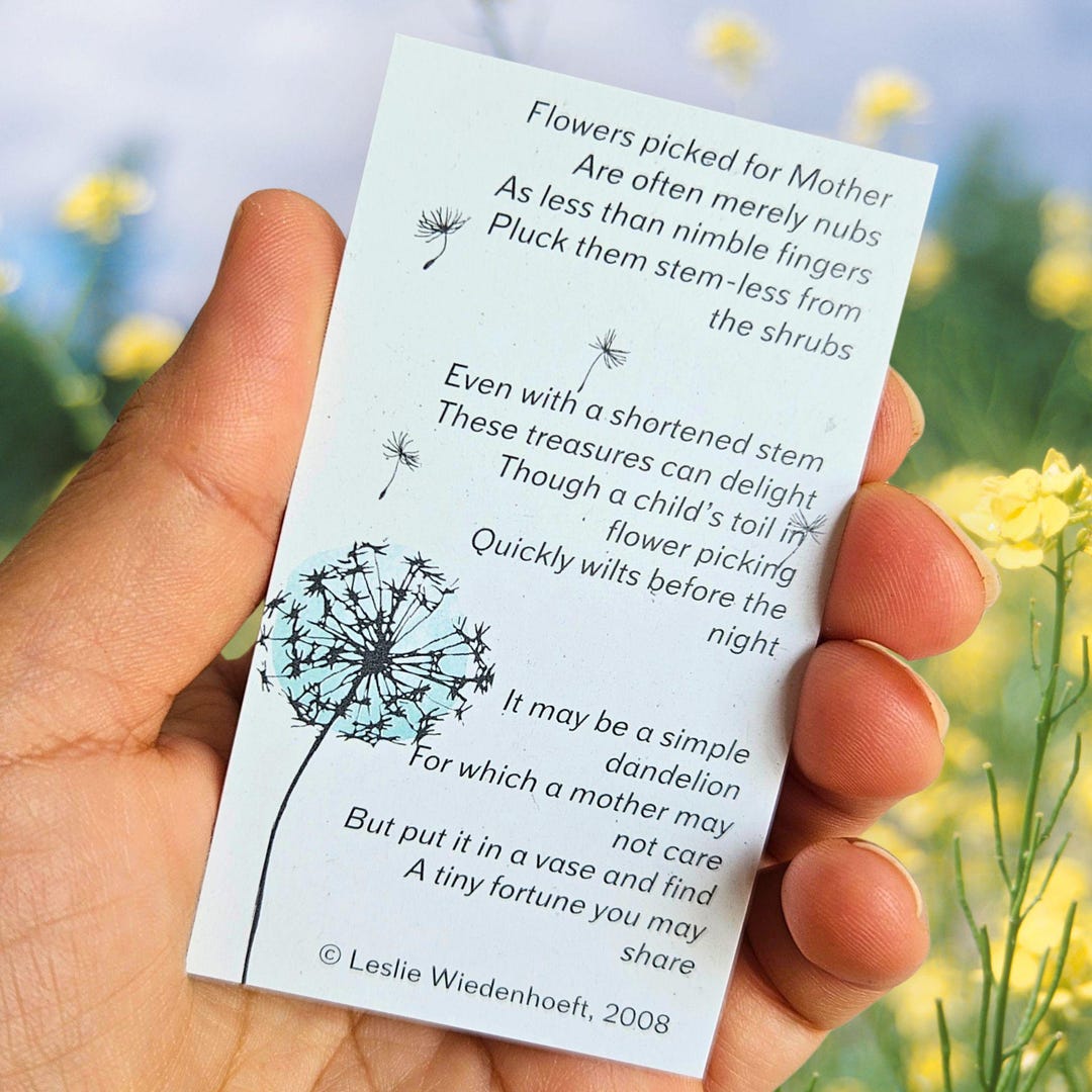 Dandelion Poem Card for Mom - Mother's Day Printable PDF DOWNLOAD - Etsy