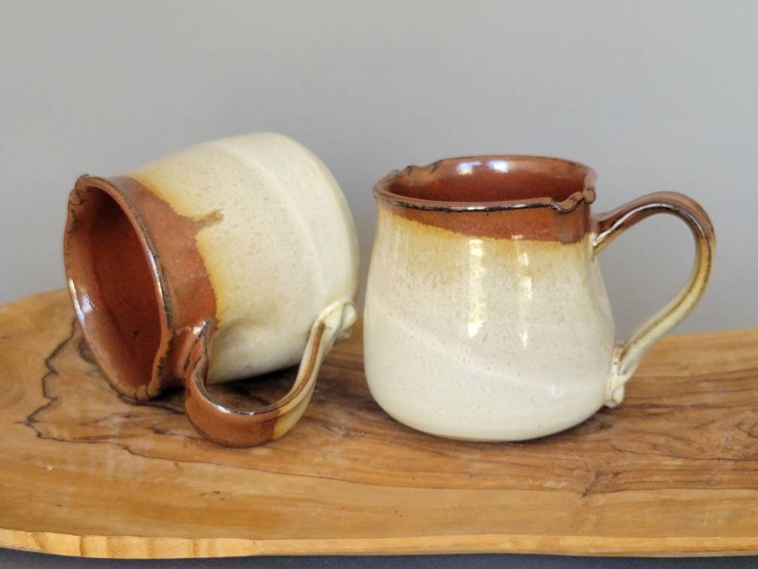 Set of 2 or 4 Large Asymmetrical Coffee Mugs in Rust Red Yellow - Etsy