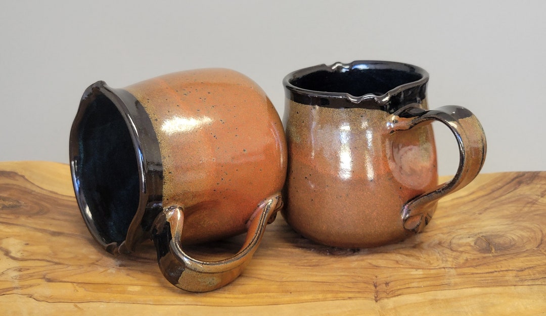 Handmade Rust & Black Ceramic Mug Set, Stoneware Coffee Tea Mugs - Etsy