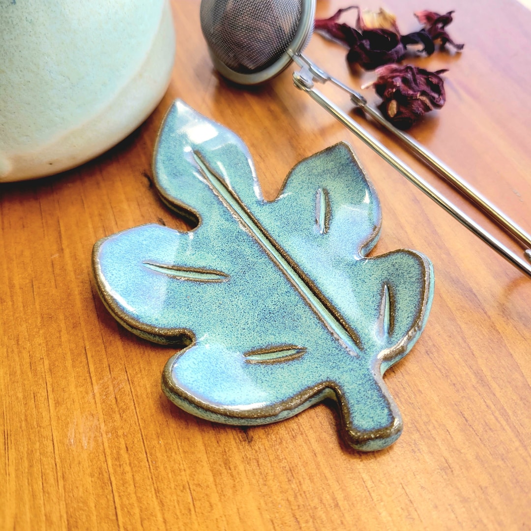 Oak Leaf Teaspoon Rest, Handmade Ceramic Coffee Bar Spoon Mini Holder ...