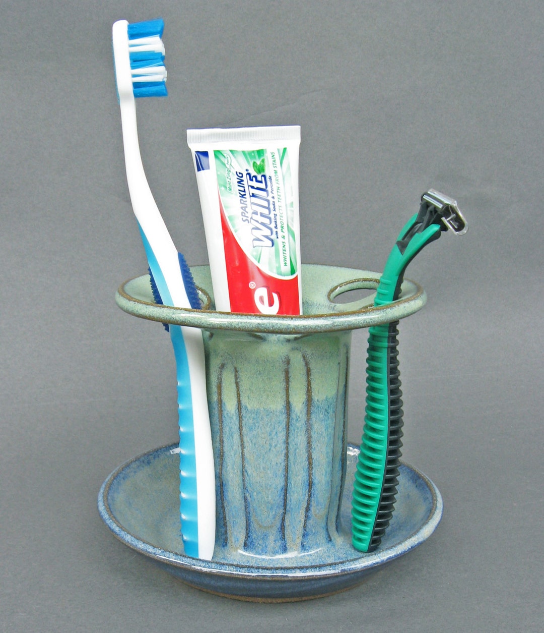 Toothbrush Holder 6 Slots in Cobalt Blue and Green Glaze - Etsy Israel