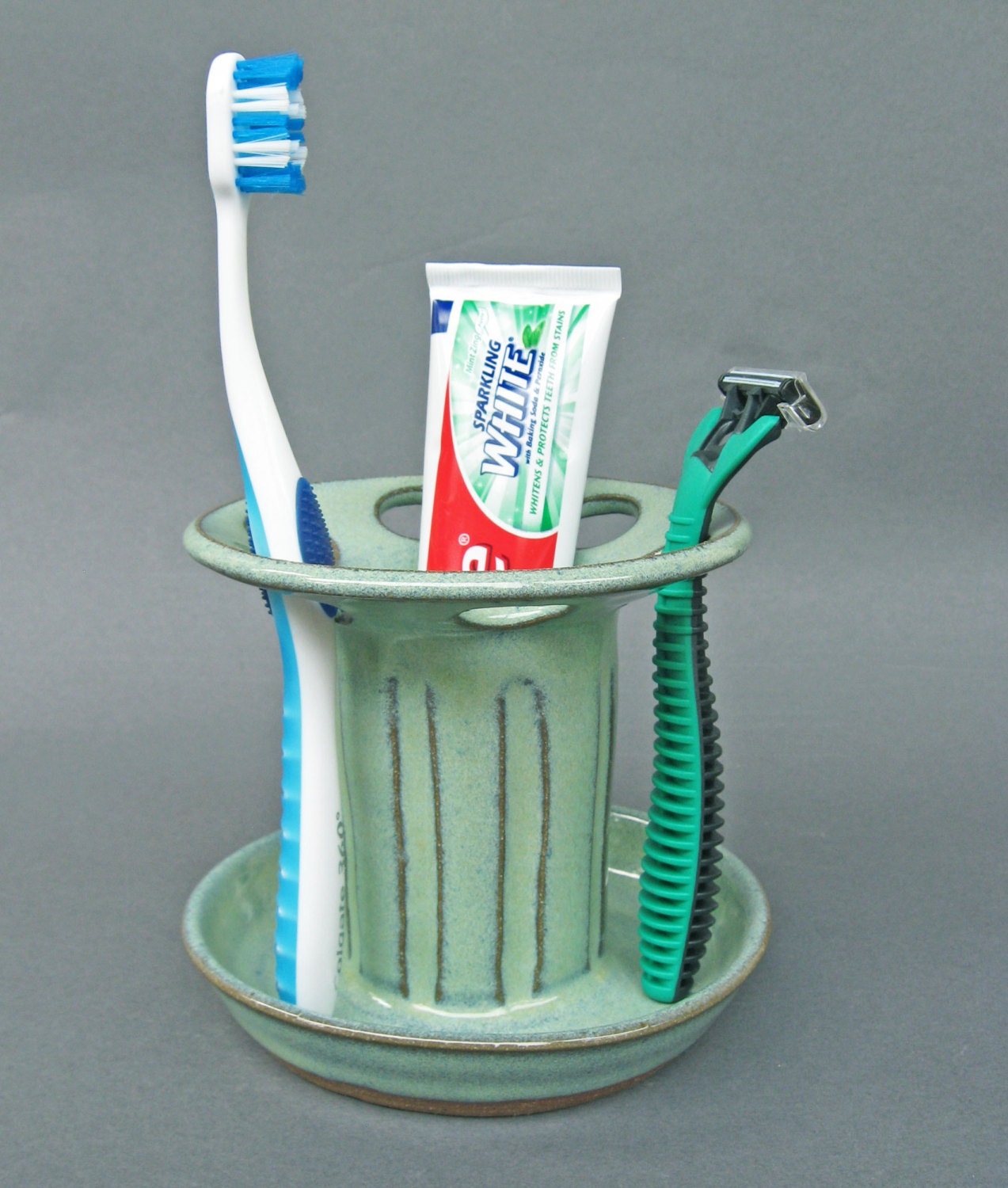 6 Hole Wide Slot Toothbrush Razor Holder Green Handmade - Etsy