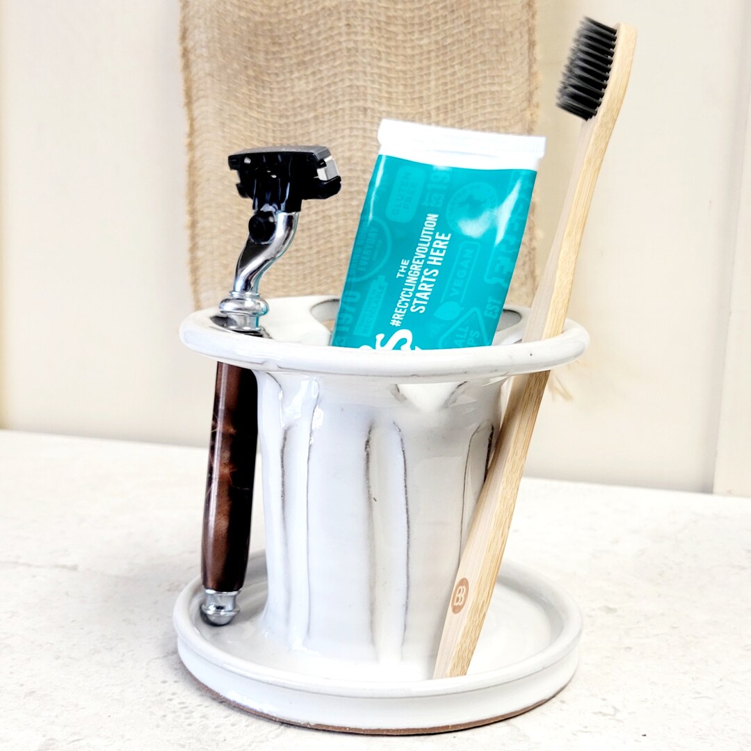 6 Hole Wide Slot Toothbrush Razor Holder White Handmade Pottery - Etsy