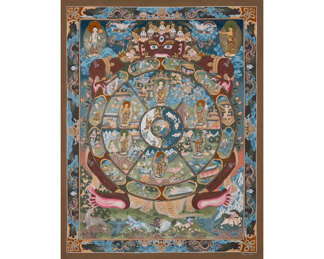 The Wheel of Life – Handmade Thangka Depicting the Cycle of Birth ...