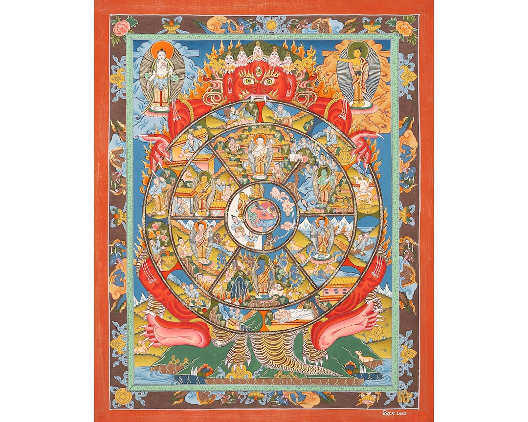 Bhavachakra – Handmade Wheel of Life Thangka Depicting Karma & Dharma ...