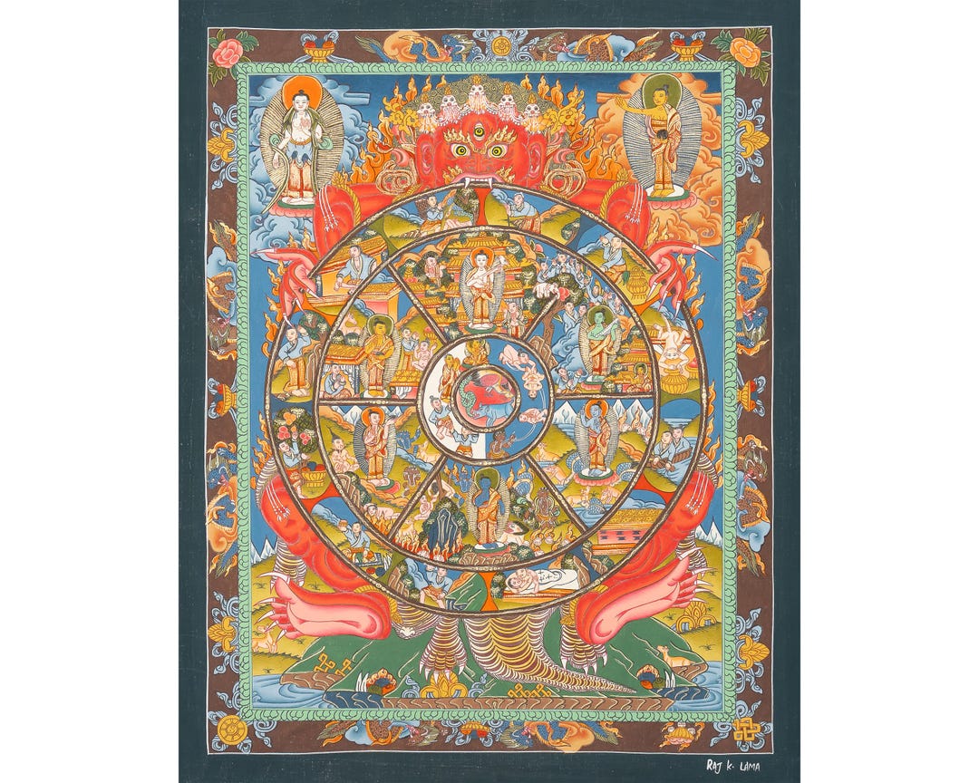 The Endless Wheel – Handmade Thangka Depicting Birth & Rebirth - Etsy
