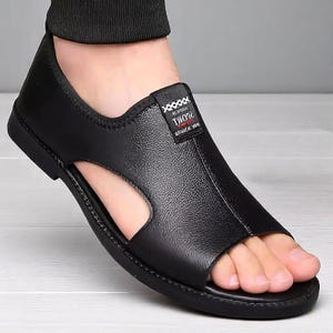 Men’s Leather Sandals | Summer Beach Slides | Non-slip Outdoor Slippers ...
