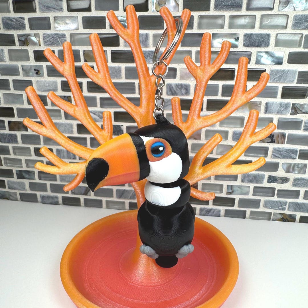 Toucan 3D Printed Keychain, Cute Articulated Parrot Key Ring, Tropical ...