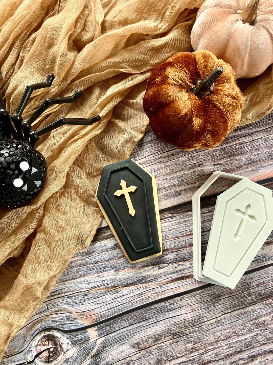 Coffin Cookie Cutter & Fondant Stamp – 8cm Cross Design Halloween ...