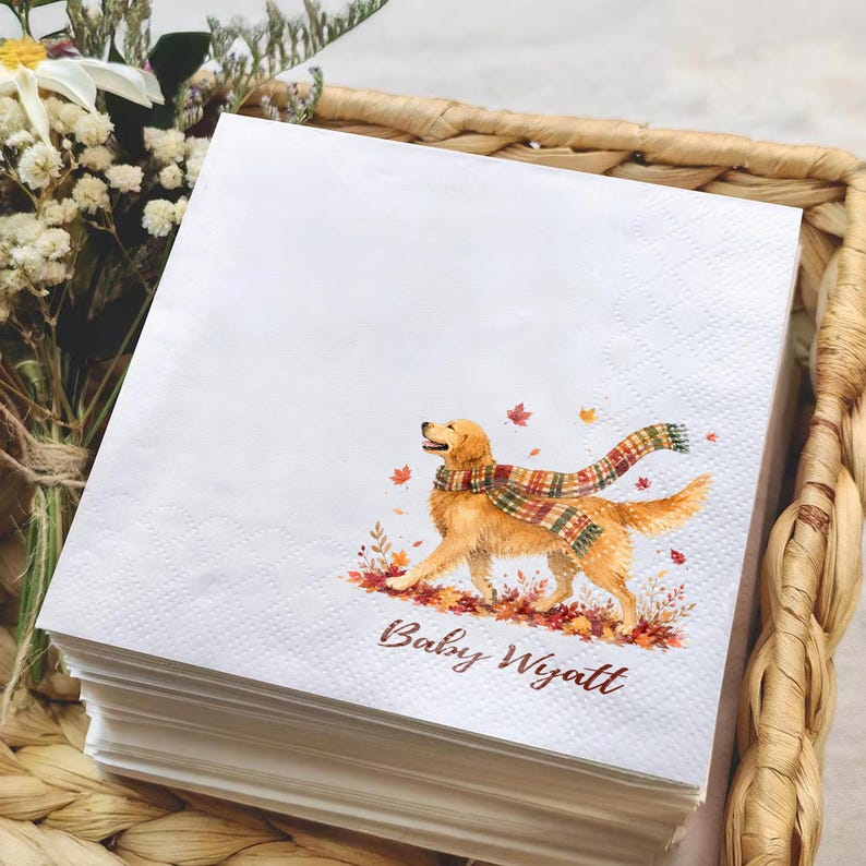 Personalized Dog Napkins, Custom Pet Cocktail Napkins, Fall Puppy Party ...