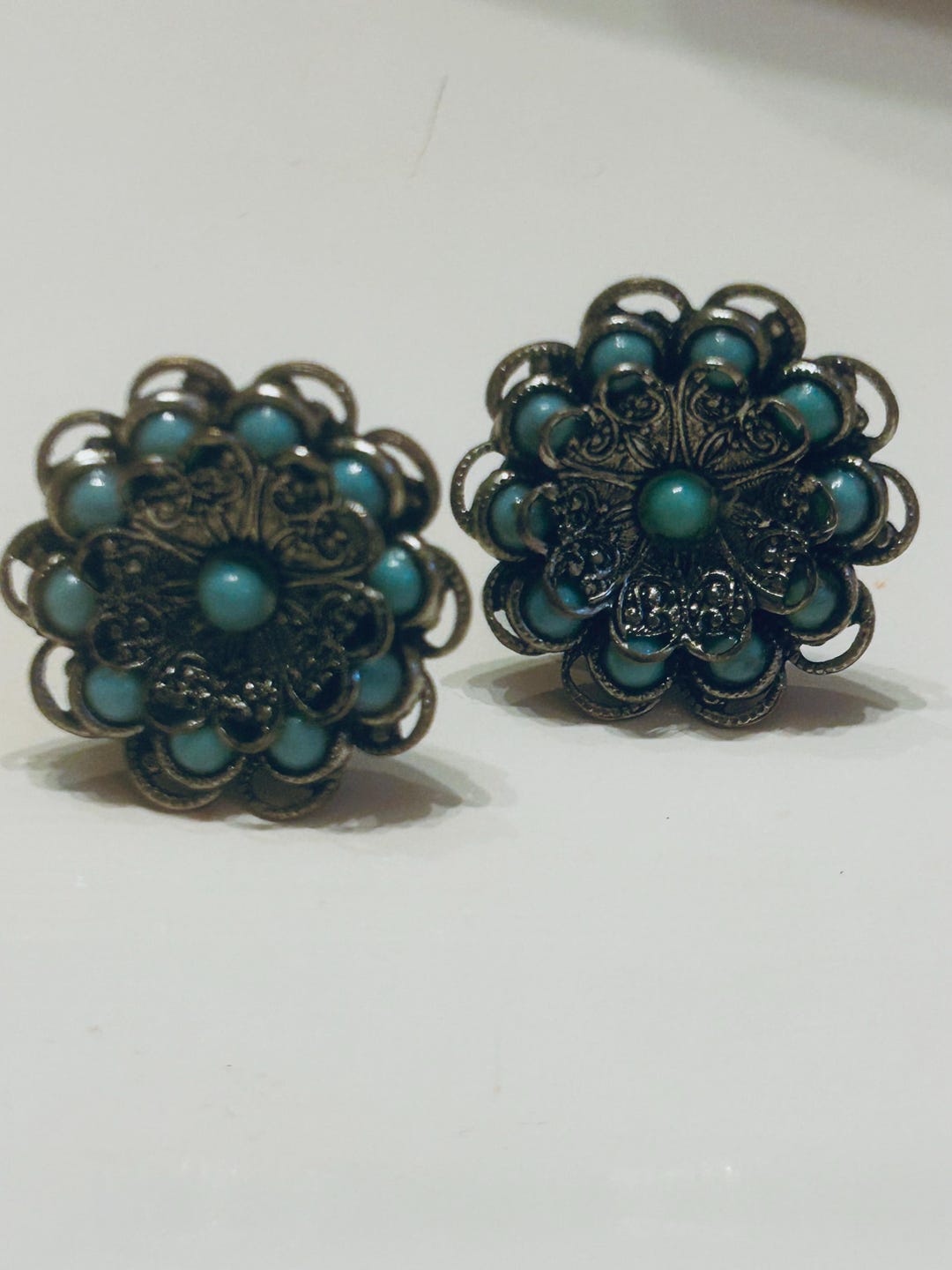 THE ROTARY Vintage 1950s/60s Silver + Turquoise Screw-on Clip Earrings ...