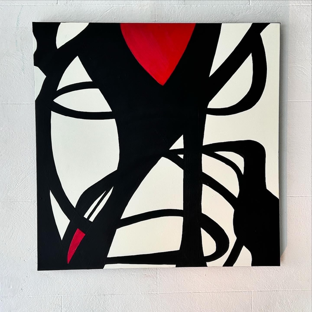 Original Abstract ‘NON-LINEAR #6’ Black/white/red Op Art Painting ...