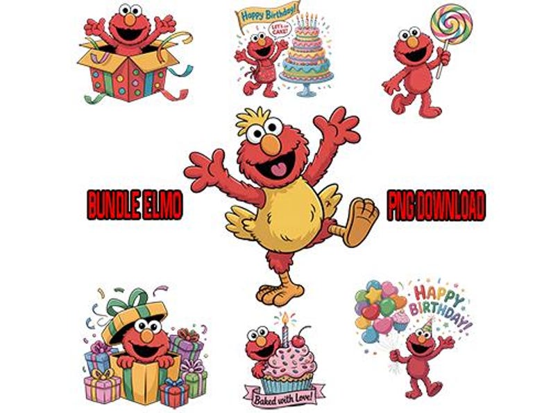 Bundle Elmo Birthday Clipart Bundle, Files for Kids Party, Cartoon Elmo ...