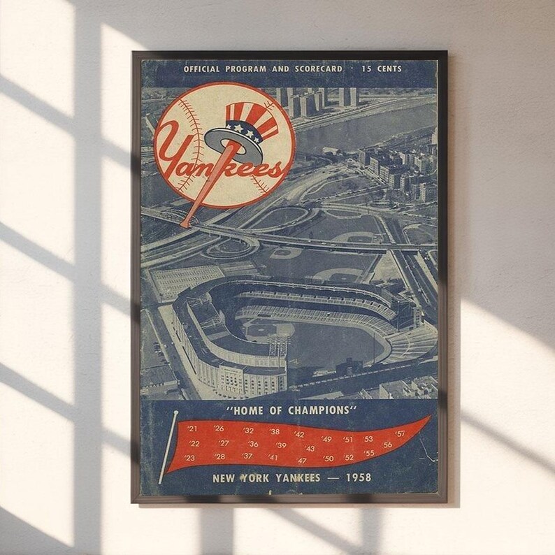 Vintage 1958 Yankees Program Poster, Retro Baseball Stadium Art LI-T11 ...