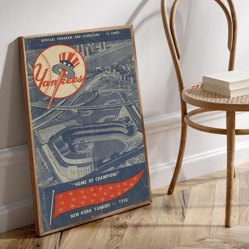 Vintage 1958 Yankees Program Poster, Retro Baseball Stadium Art LI-T11 ...