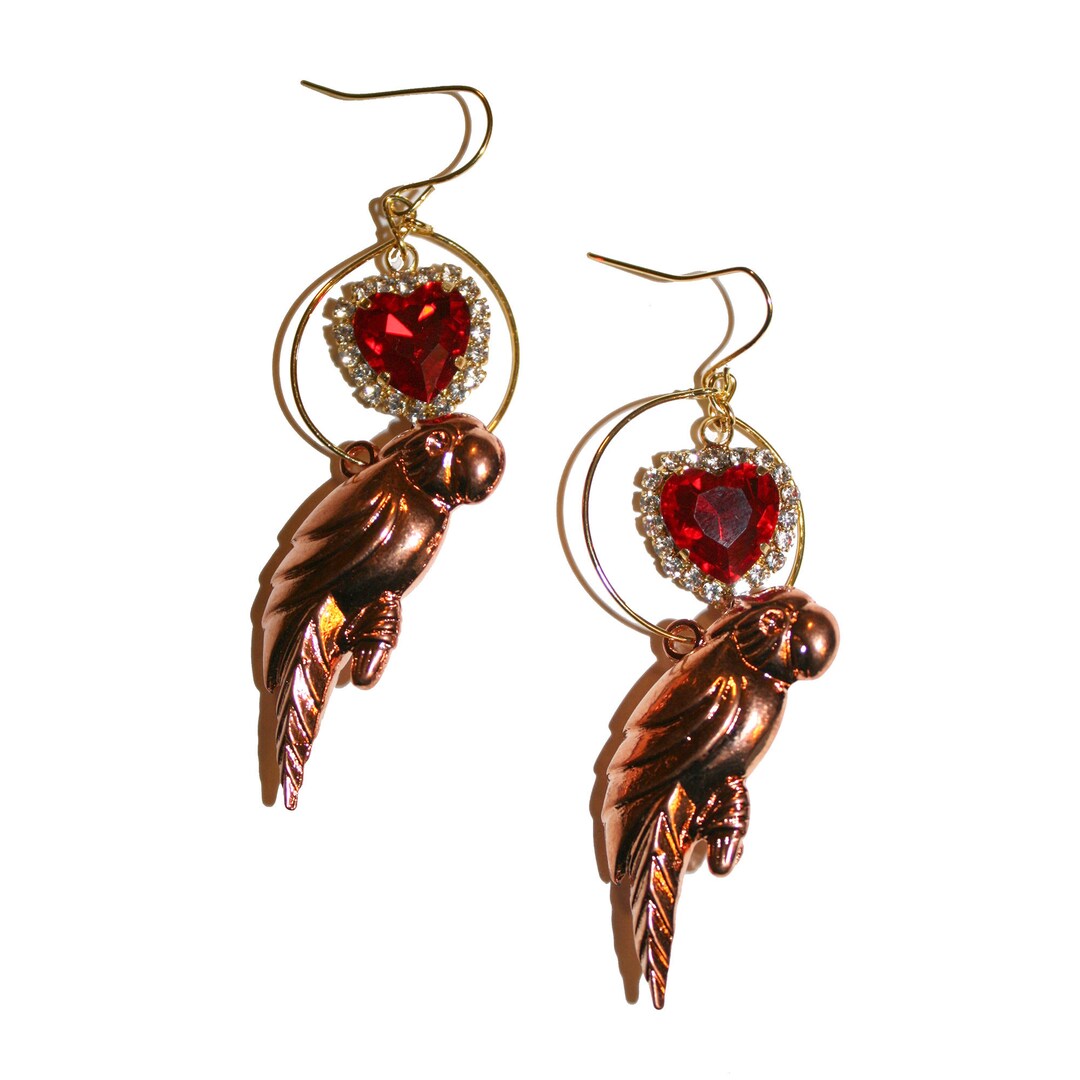 Heart Gem Parrot Earrings - Colorful Gem Parrot Earrings Huge Parrot ...