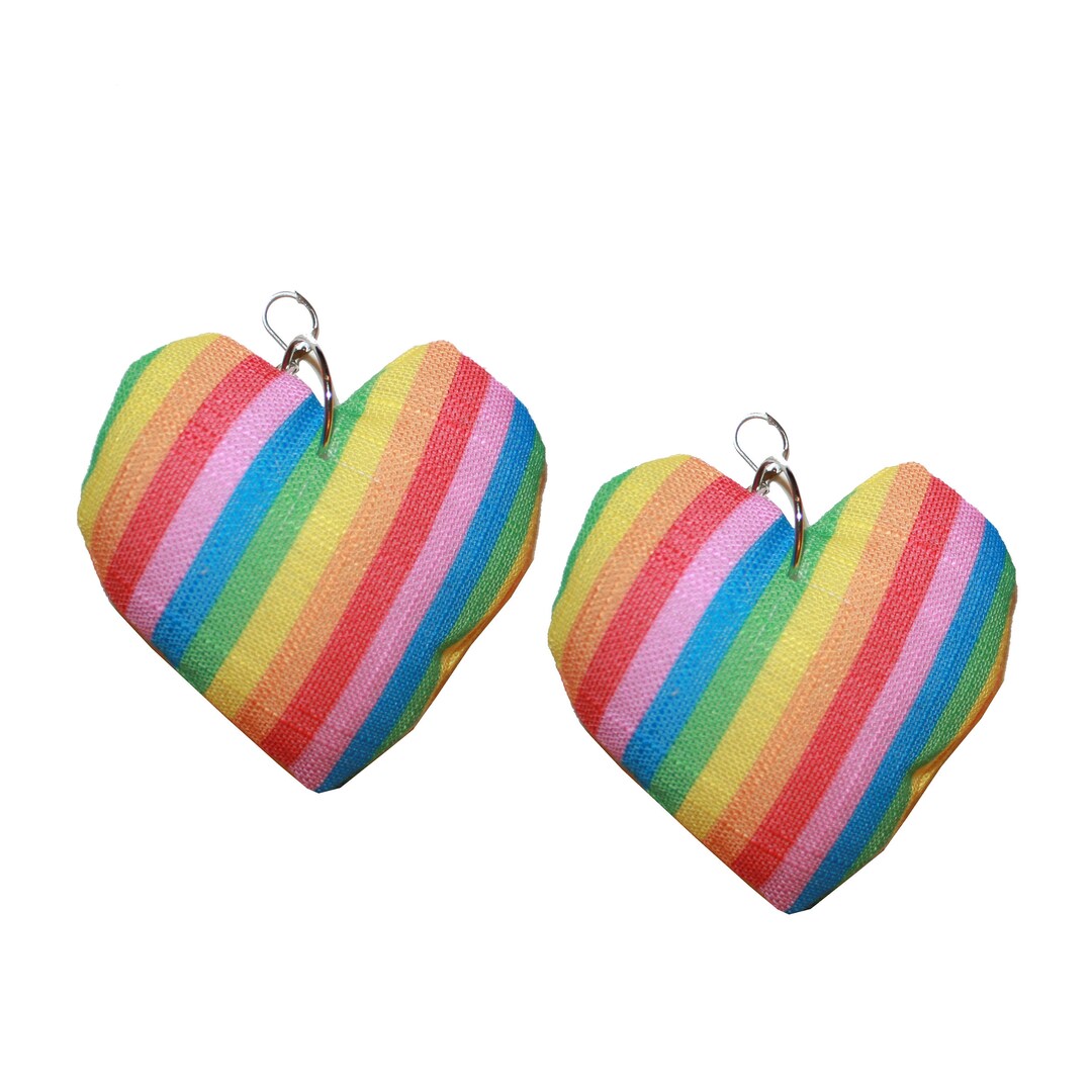 Big Puffy Rainbow Heart Earrings - Large Puffy Stuffy Heart Earrings ...