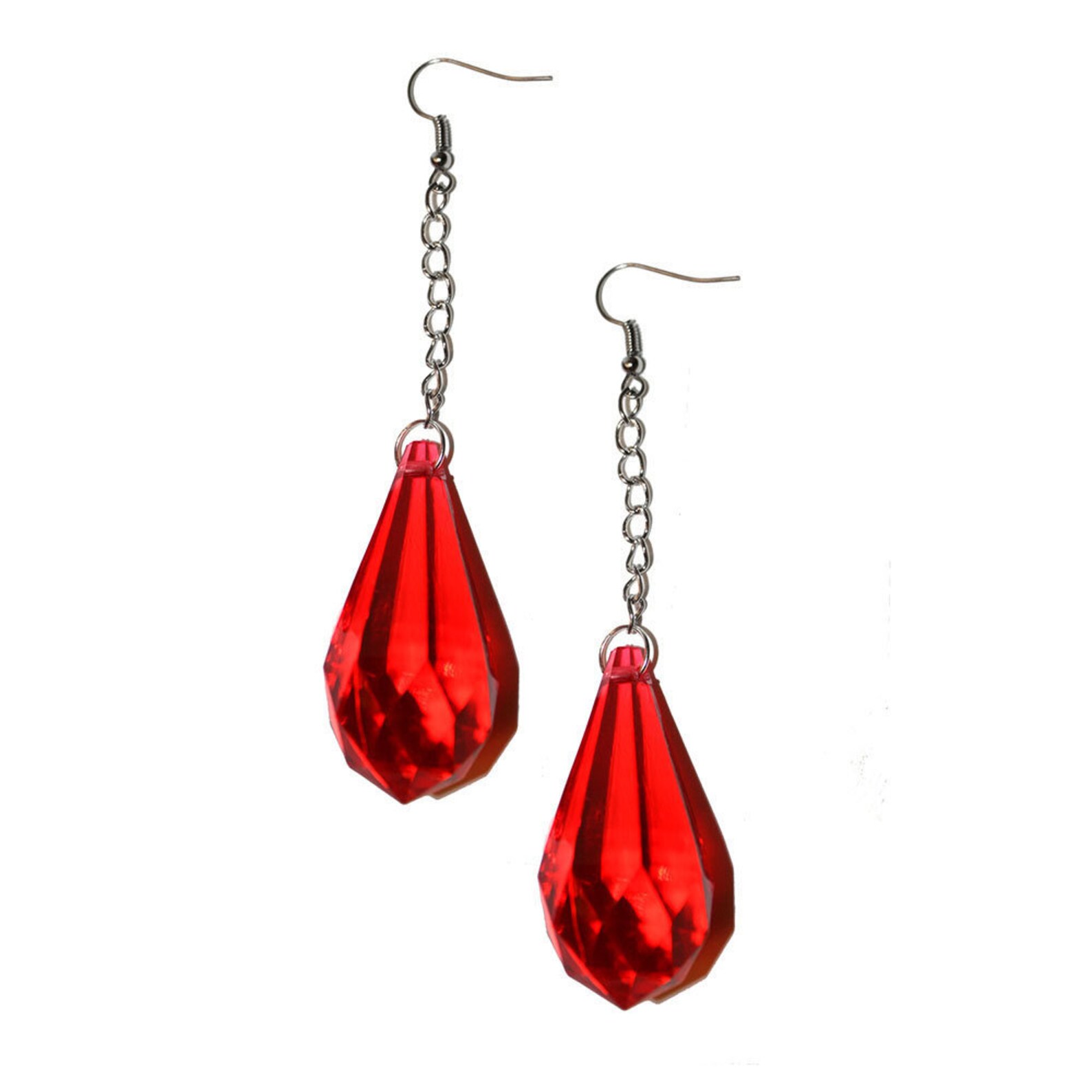 Ruby Red Teardrop Chain Earrings Plastic Gem Red Ruby Tear - Etsy