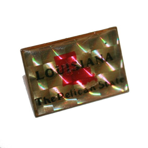 Vintage 70s Holographic Enamel Pin - Louisiana - 70s … - Gem