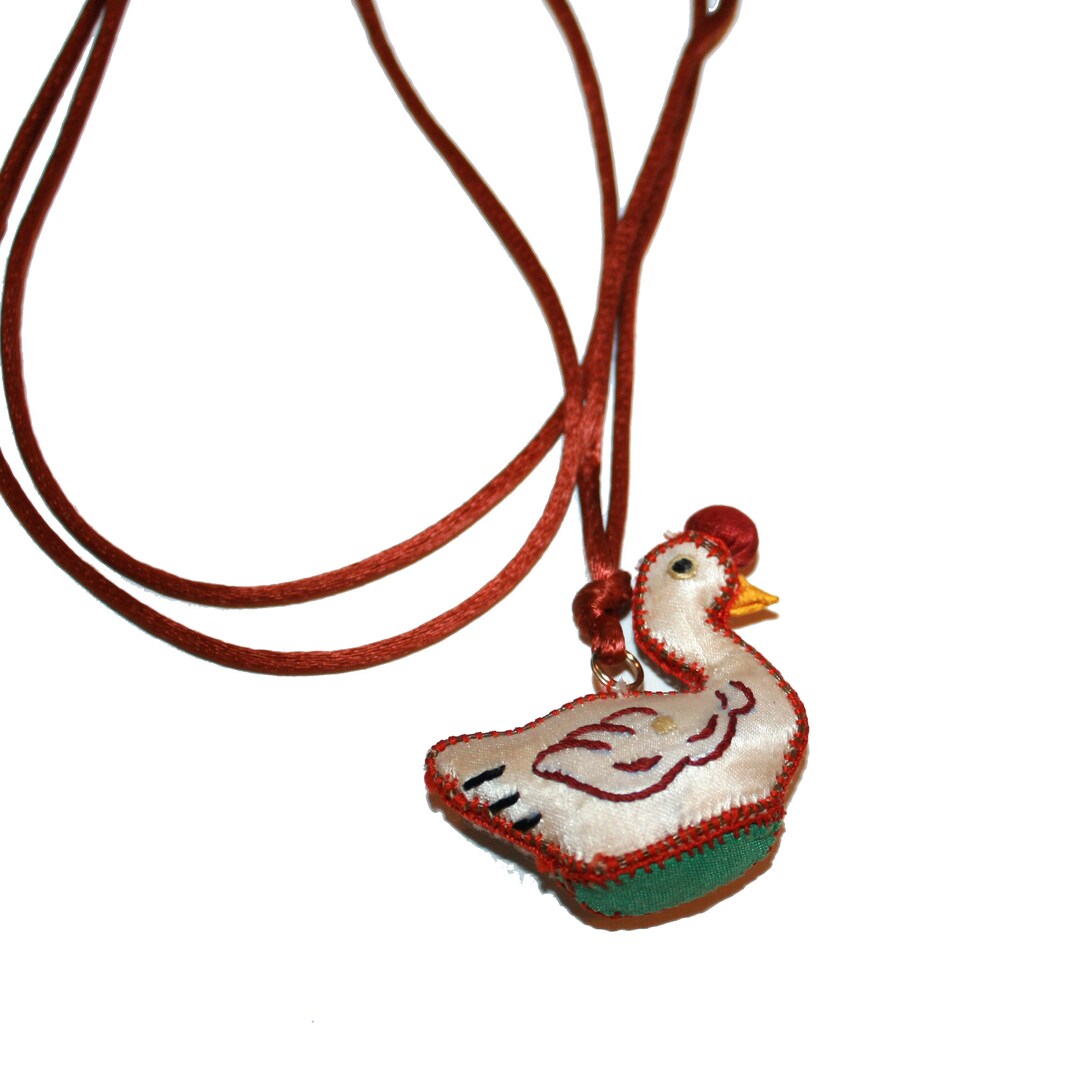 Antique Hand Sewn Silk Goose Necklace - 1940s Goose Duck Necklace Bird ...