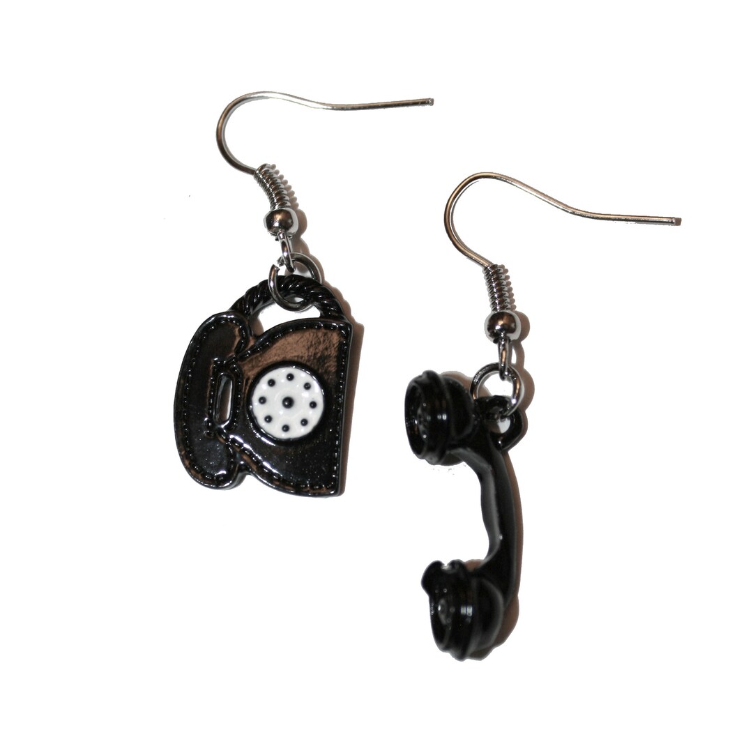 Black Telephone Earrings - Enamel Vintage Phone Vintage Rotary Phone ...