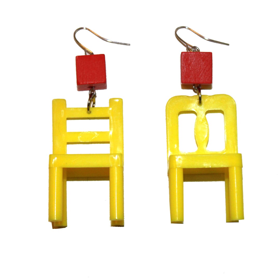 Big Yellow Chair Earrings Plastic Chair Earrings Miniature Chair Kitsch ...