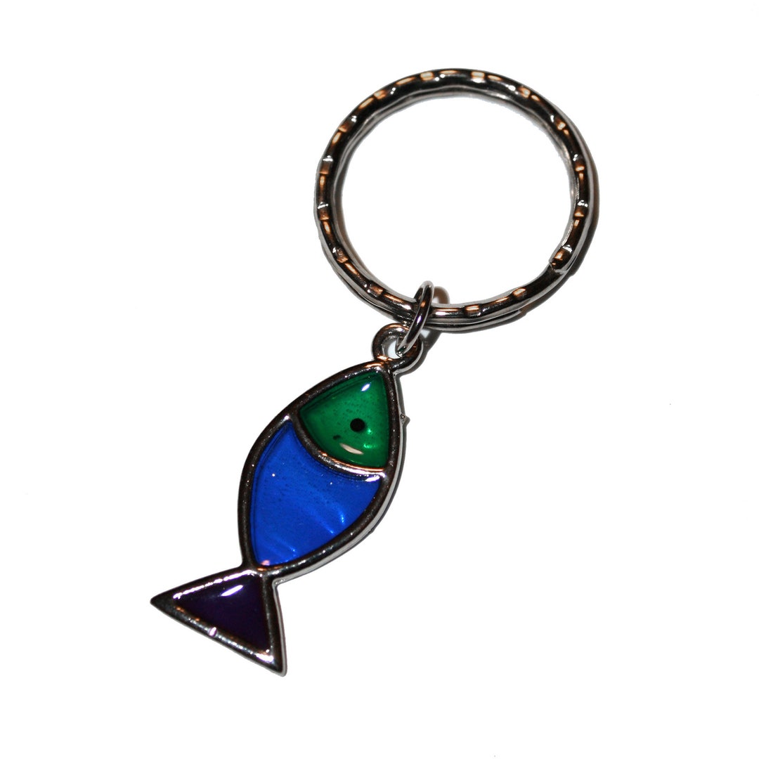 90s Vintage Stained Glass Fish Keychain - Keychain Collectible Key ...