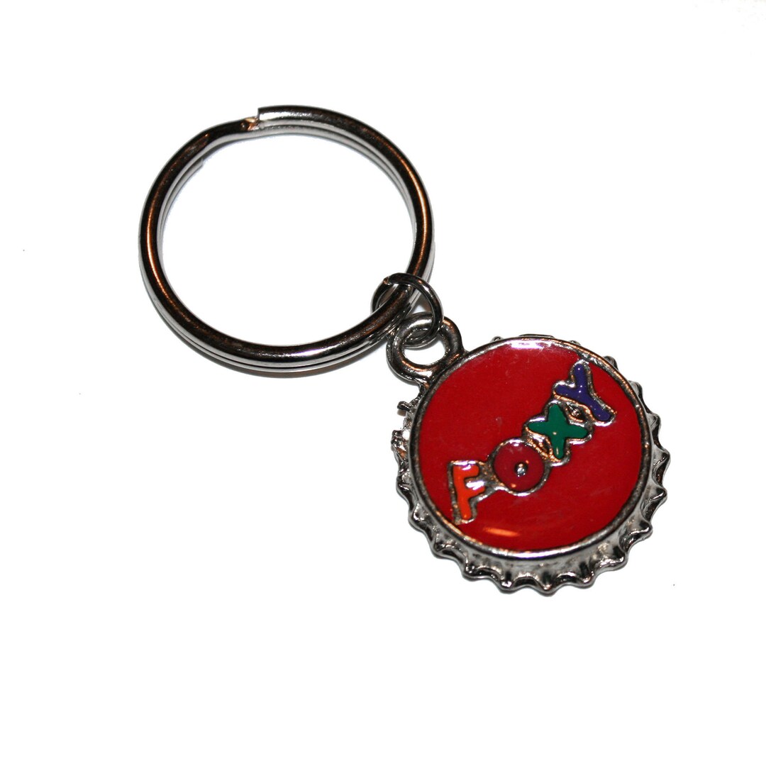 90s Vintage Enamel FOXY Bottle Cap Keychain Keychain Collectible Key ...