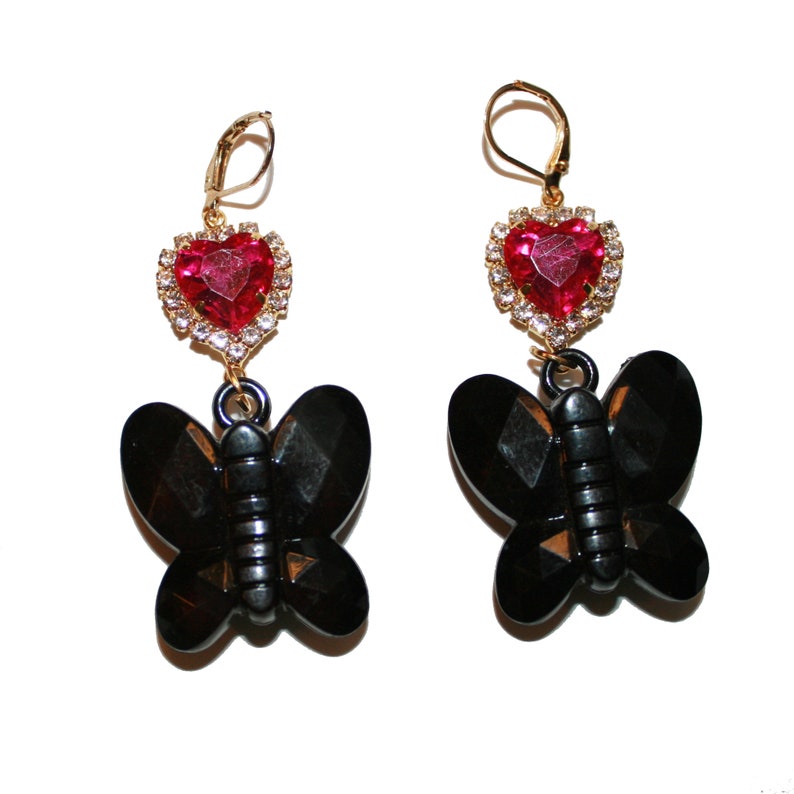 Orecchini cuore gemma farfalla nera orecchini farfalla nera - Etsy Italia
