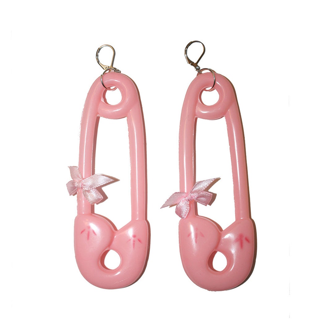 Giant! Pastel Big Huge Safety Pin Earrings - Kawaii 90's Vintage 90s ...