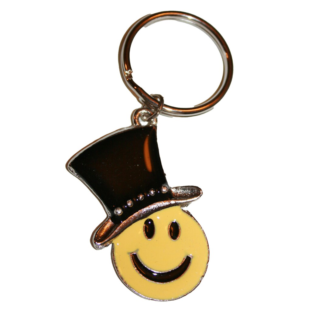 90s Vintage Top Hat Enamel Happy Face Smiley Face Keychain - Retro ...