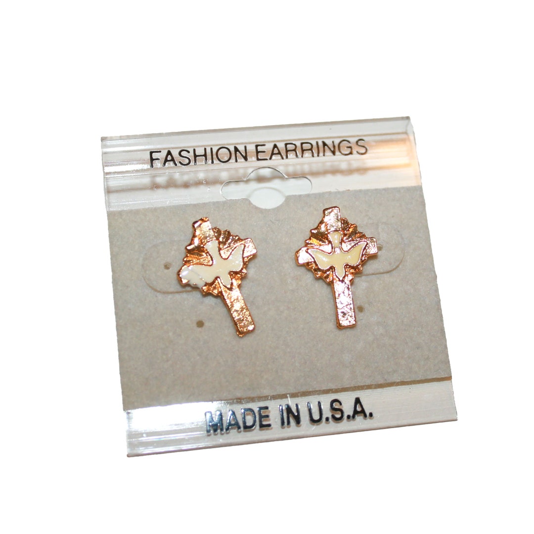 90s Vintage Holy Spirit Cross Earrings - Gold Cross Earrings Religious ...