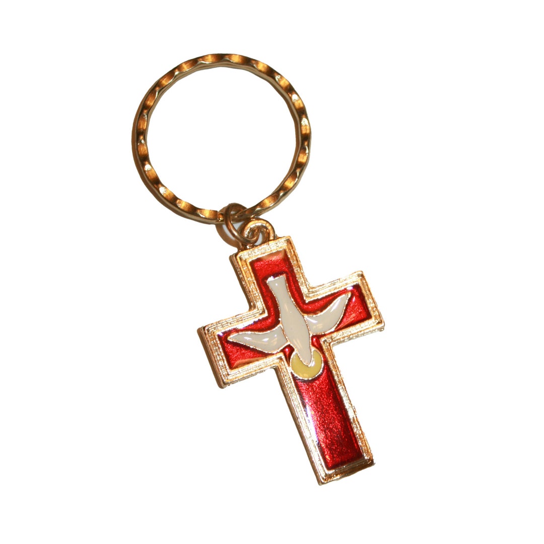 90s Vintage Enamel Holy Spirit Cross Keychain - Retro Keychain ...