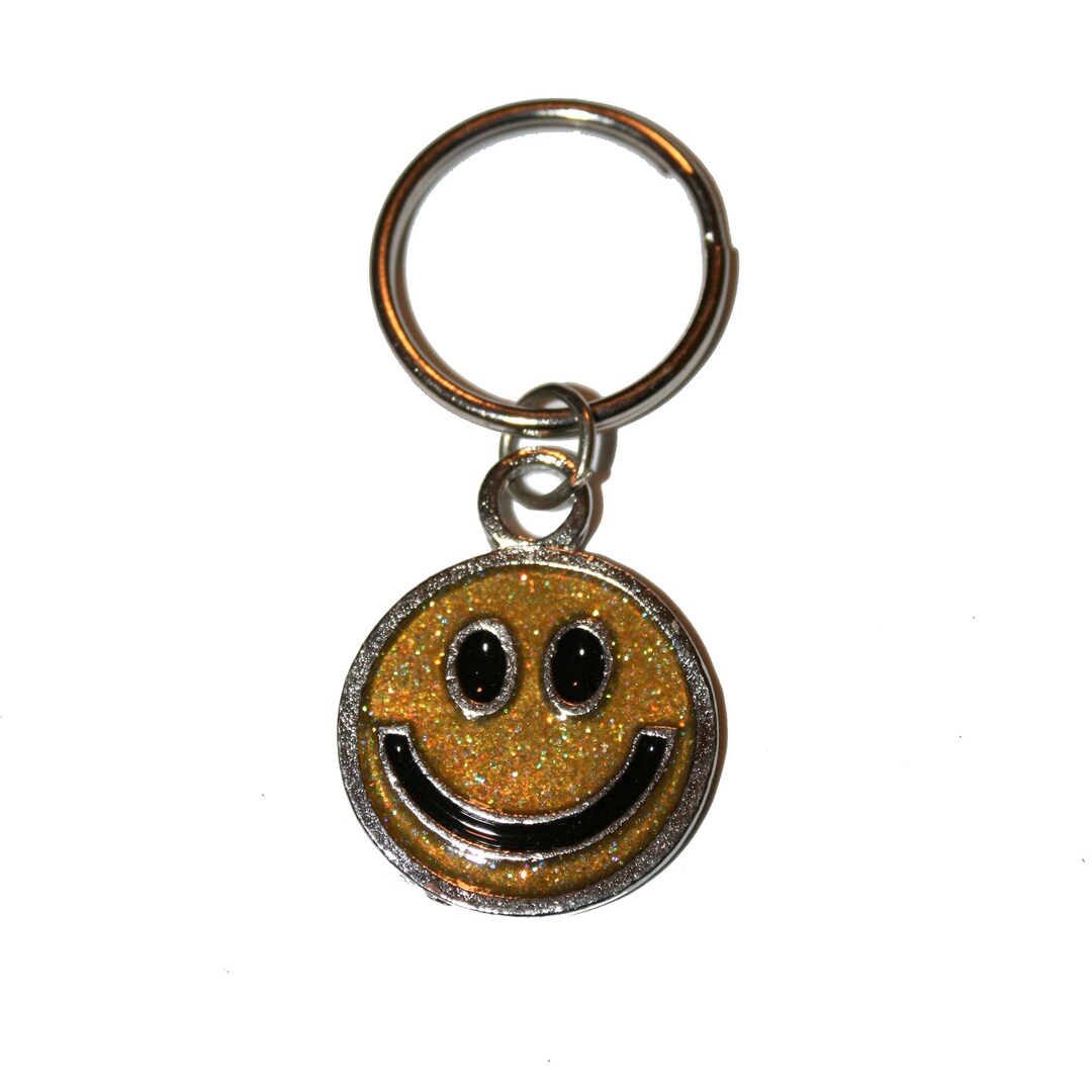90s Vintage Glitter Enamel Happy Face Smiley Face Keychain - Retro ...