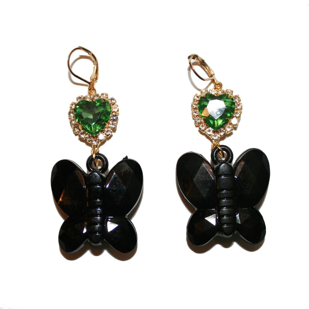 Orecchini cuore gemma farfalla nera orecchini farfalla nera enormi orecchini grandi orecchini ...