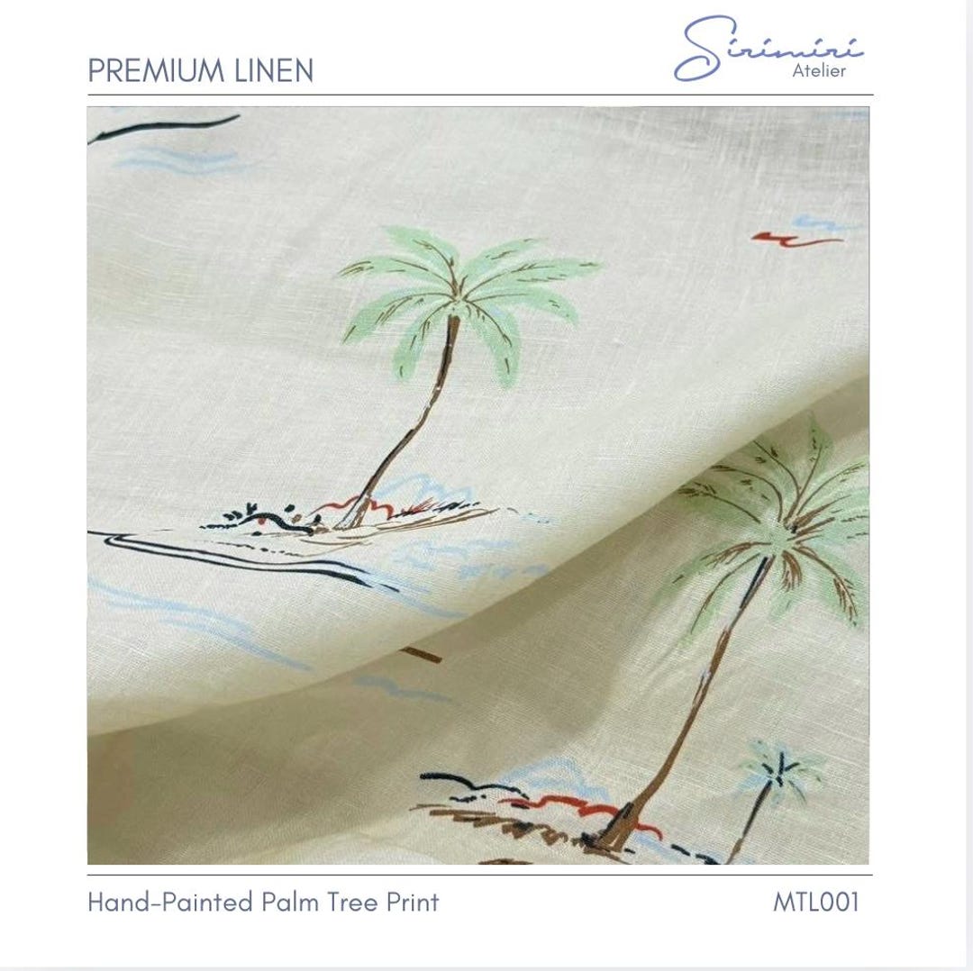 BEACH Linen | Hand-painted Palm Tree Linen Fabric | Coastal Vintage ...