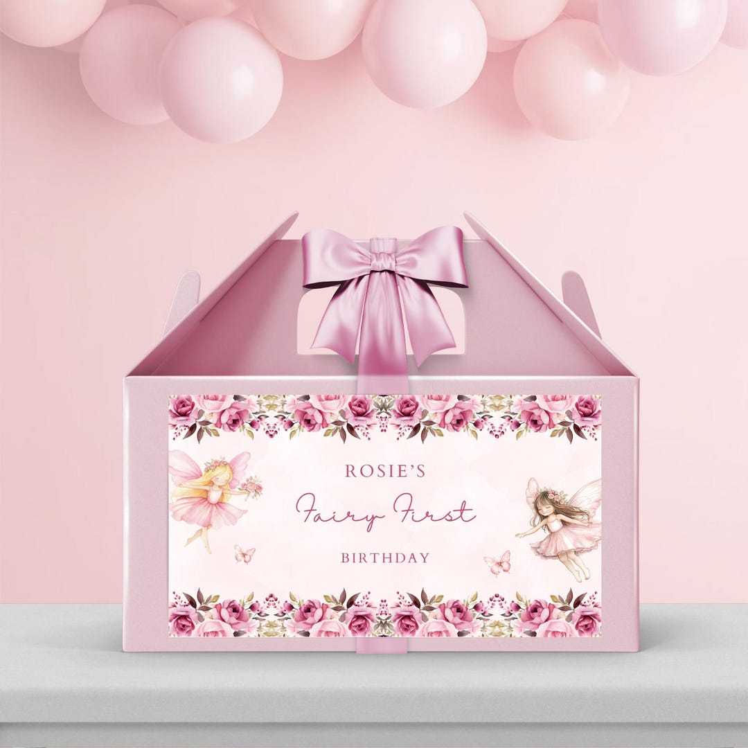 Fairy First Gable Box Label, Birthday Treat Box, Editable Canva ...