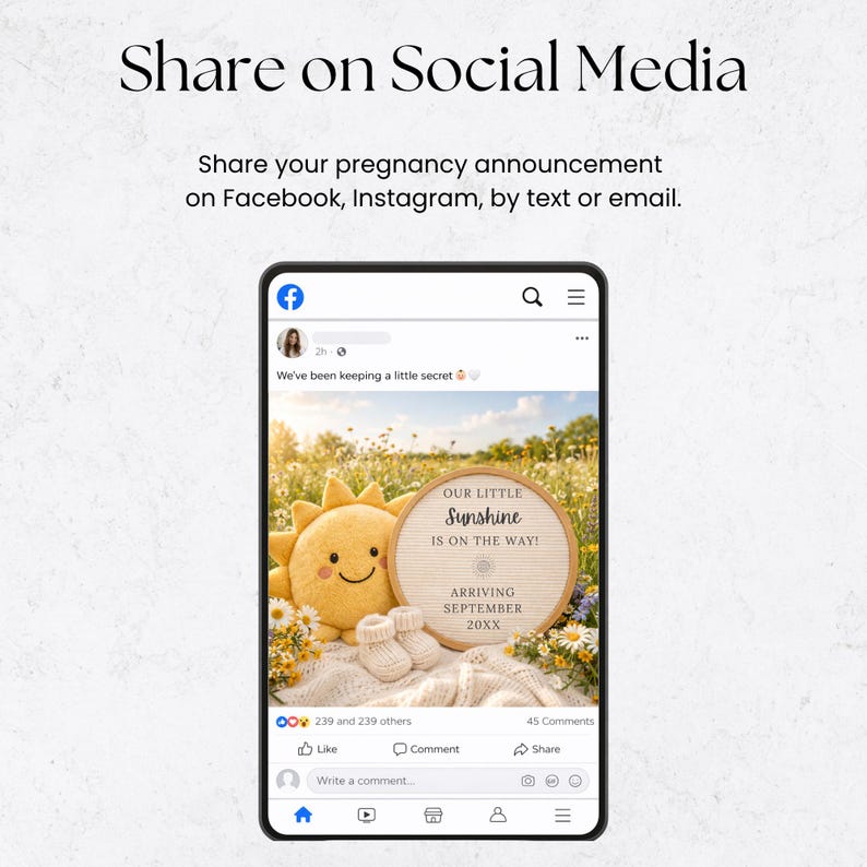 Little Sunshine Pregnancy Announcement Template, Summer Meadow Editable ...