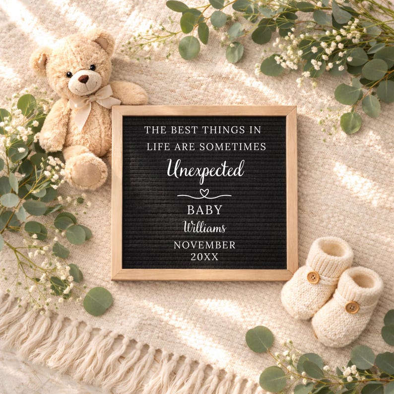 Editable Neutral Pregnancy Announcement Template, Custom Baby Name Due ...