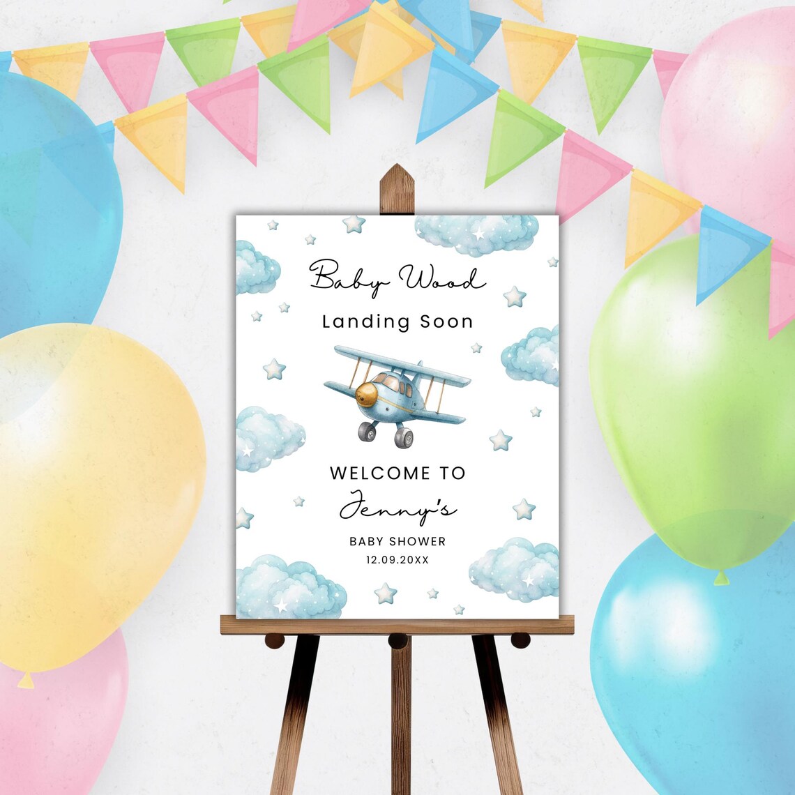 Landing Soon Baby Shower Welcome Sign, Vintage Airplane Printable ...