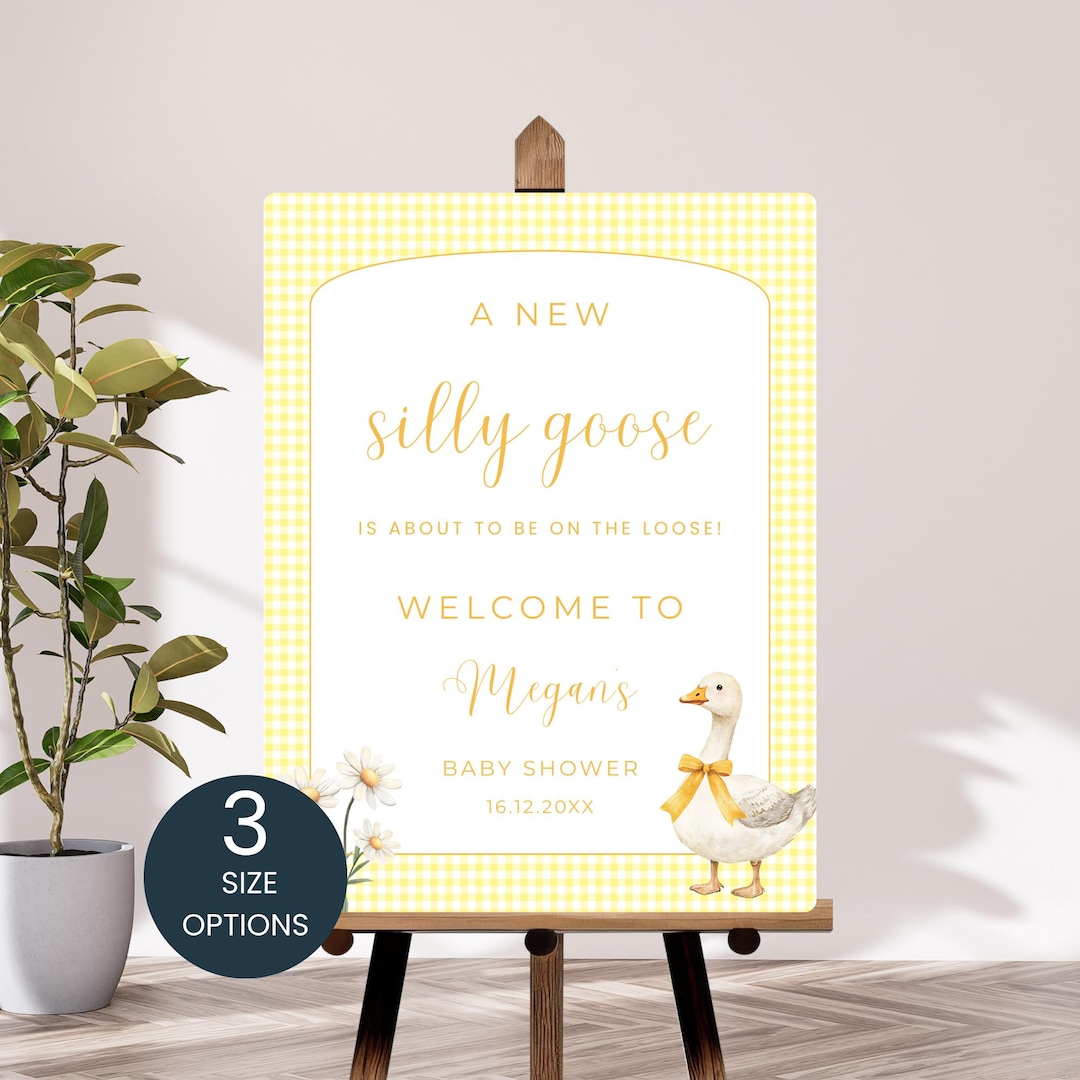 Silly Goose Baby Shower Welcome Sign, Yellow Gingham Printable Poster ...