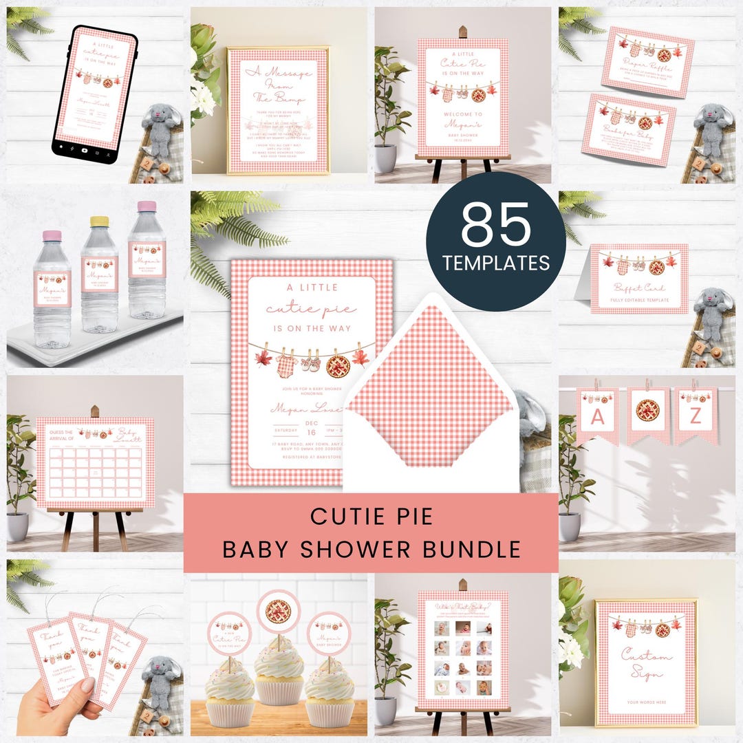 Little Cutie Pie Baby Shower Bundle, Editable Girls Invitations Signs ...