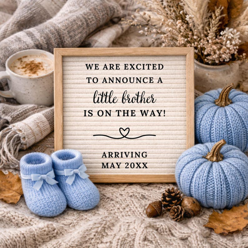 Little Brother Fall Pregnancy Announcement Template, Editable Autumn ...